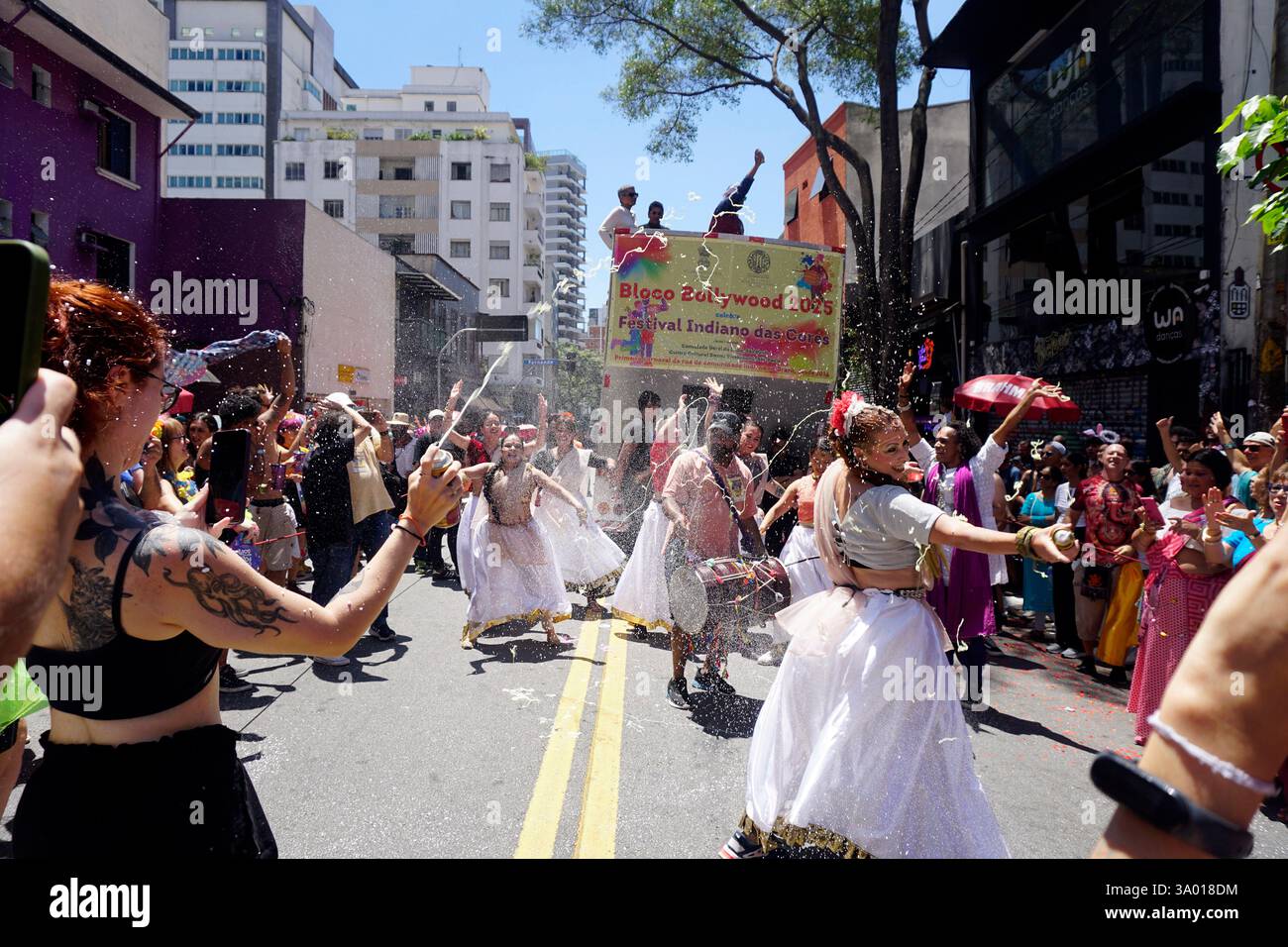 Revelers have fun at the carnival street in the Bollywood bloco party ...