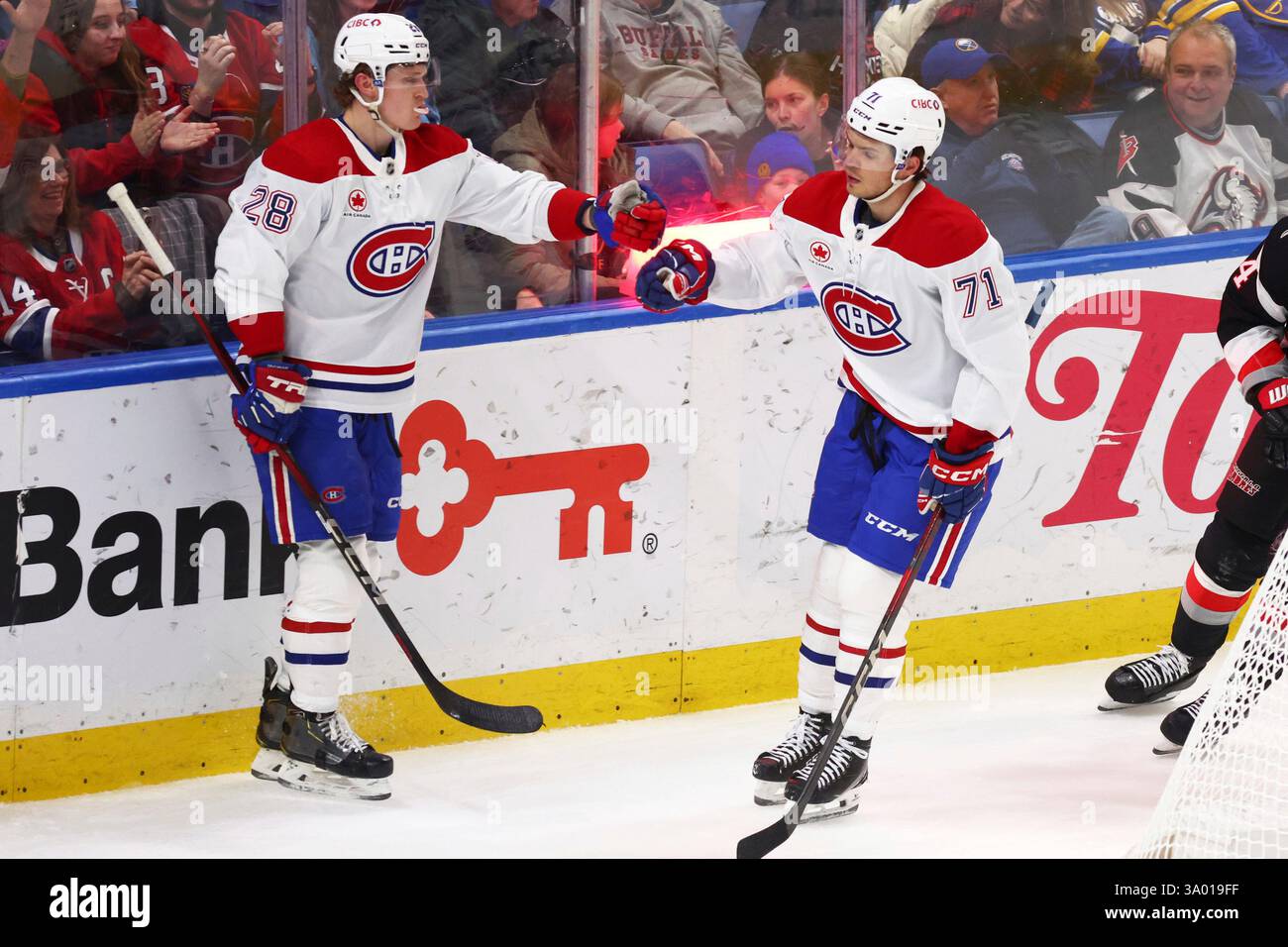 Montreal Canadiens center Jake Evans (71) celebrates his empty net goal ...