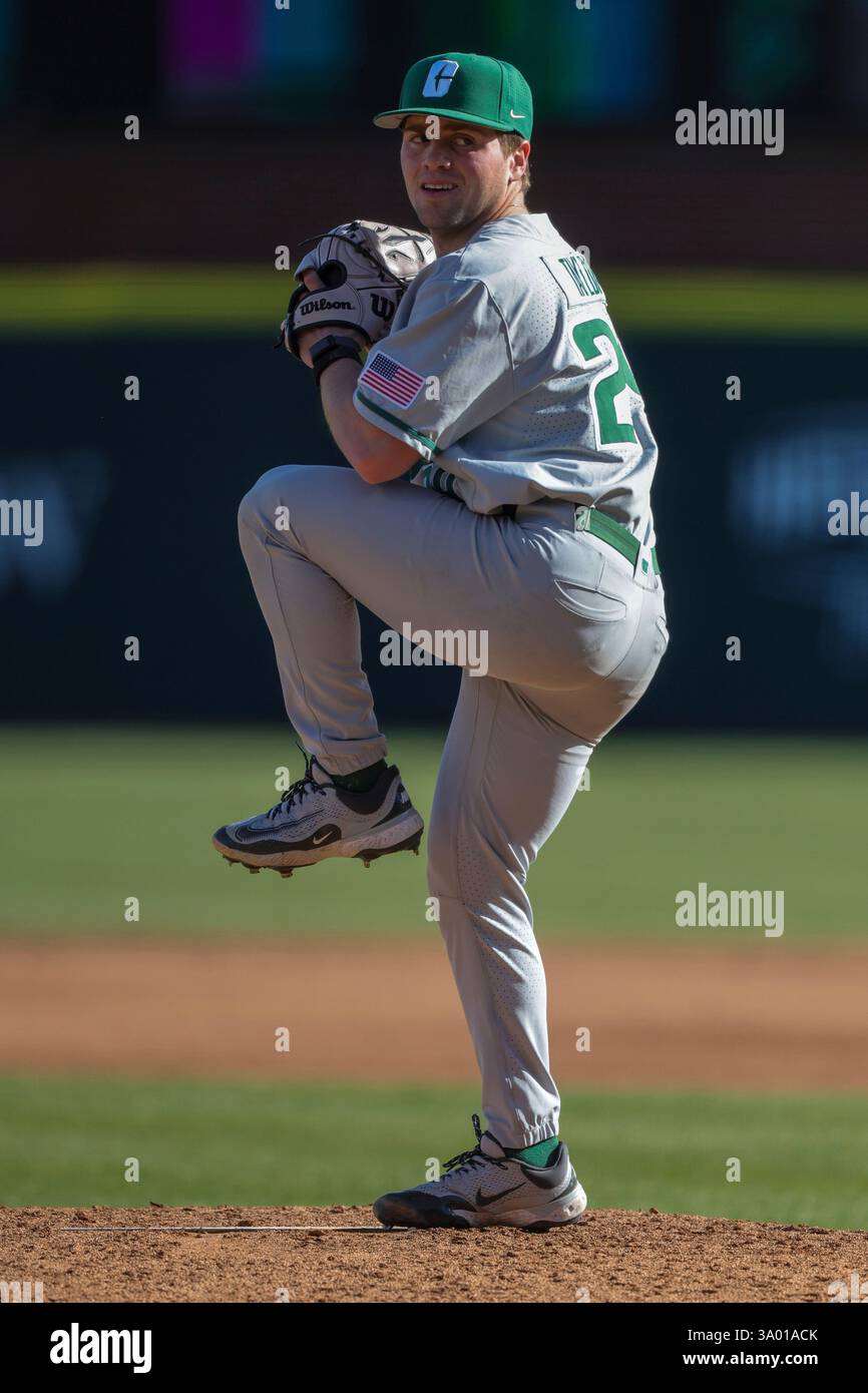 March 1, 2025: Charlotte pitcher Joseph Taylor (29) begins his pitching ...