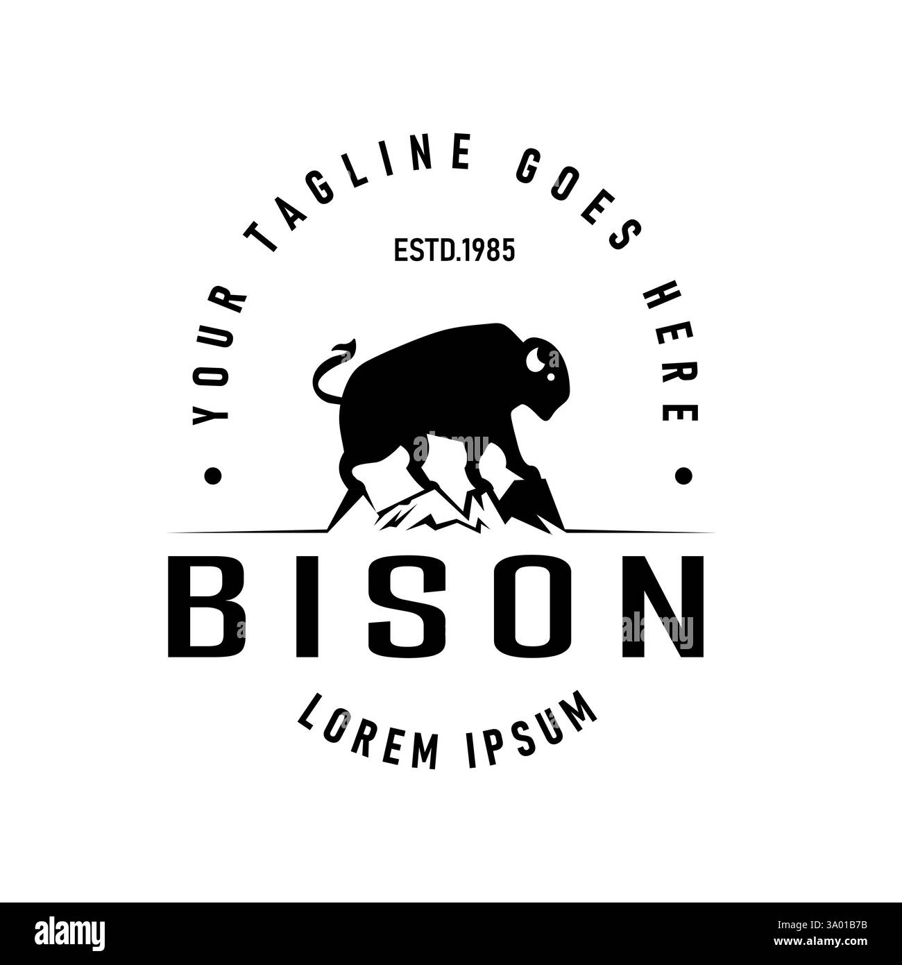 Vintage Design Logo with Bison Silhouette in Mountains. design logo ...