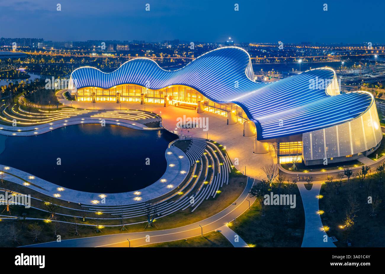 Night view of Nantong Grand Theater, Jiangsu Province, China Stock ...