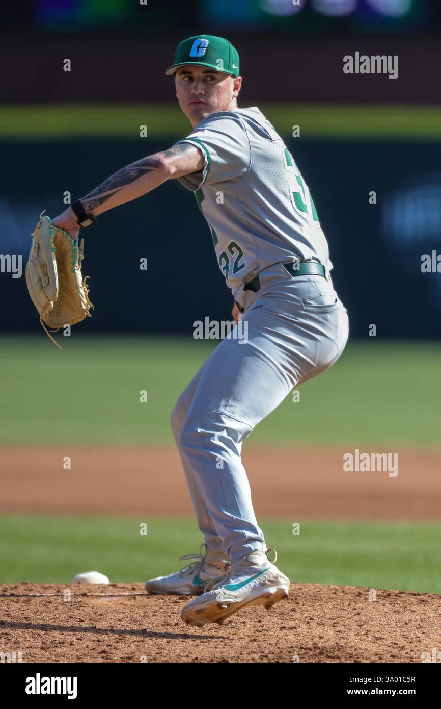 March 1, 2025: Charlotte pitcher Blake Gillespie (32) strides down the ...