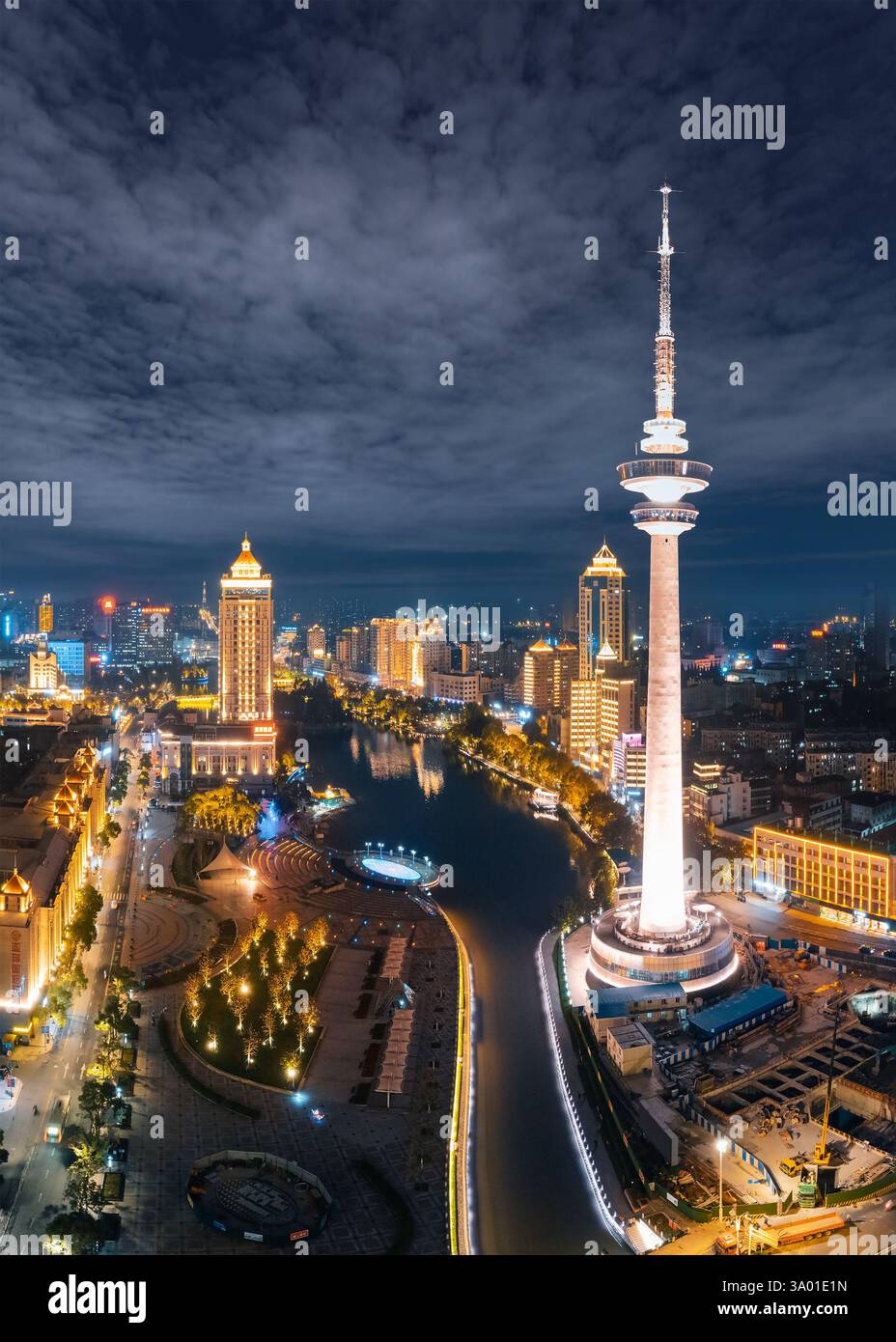 City Night View of Nantong TV Tower, Jiangsu Province, China Stock ...