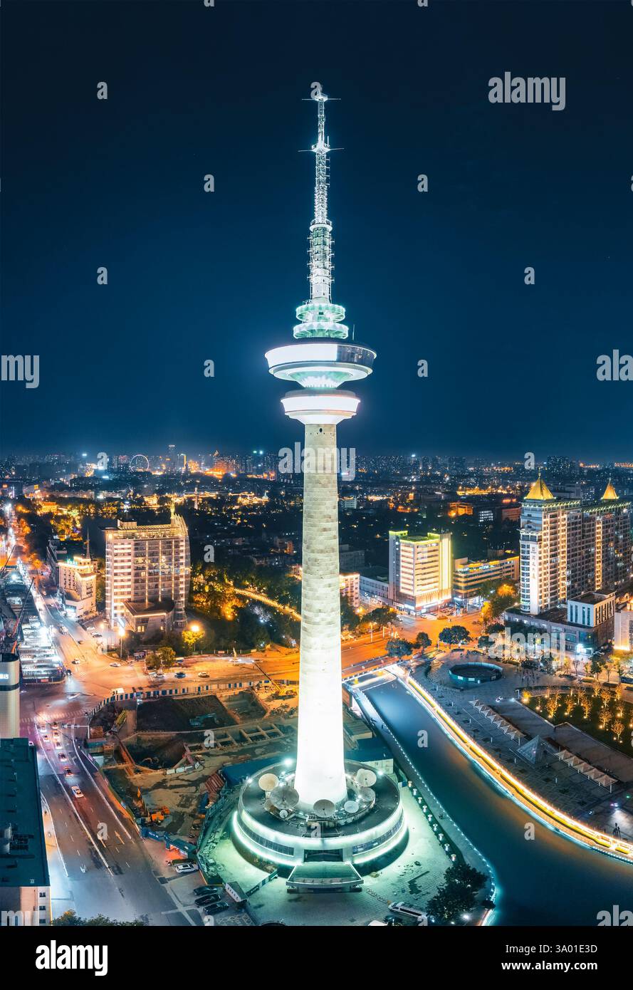 City Night View of Nantong TV Tower, Jiangsu Province, China Stock ...