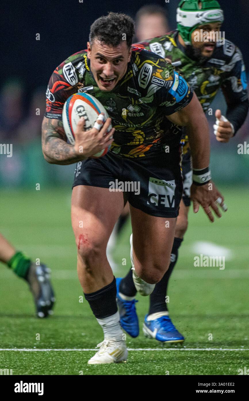 Marco Zanon of Benetton runs with the ball during the United Rugby ...