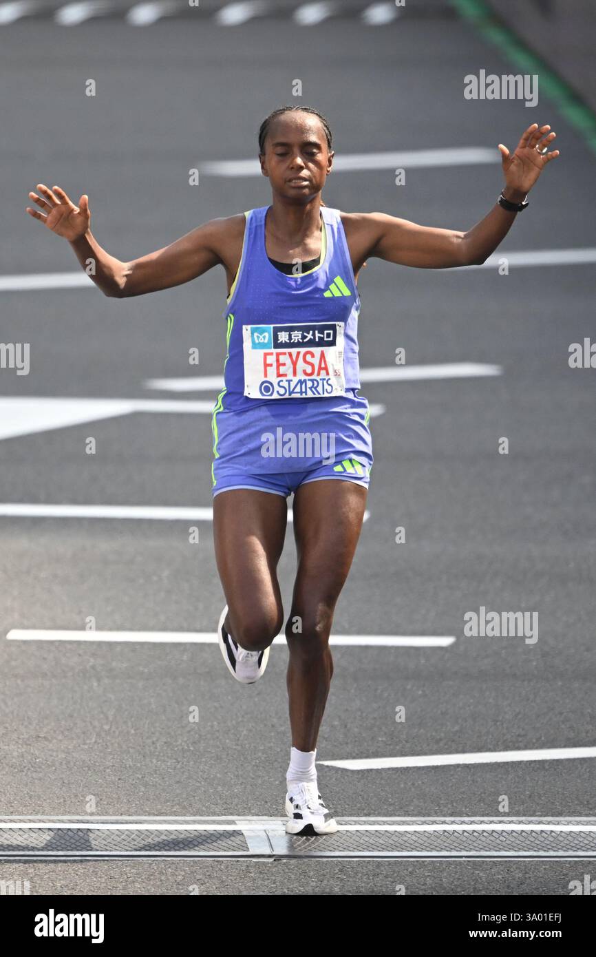 Tokyo, Japan. 2nd Mar, 2025. Ethiopia's Hawi Feysa finishes in the ...