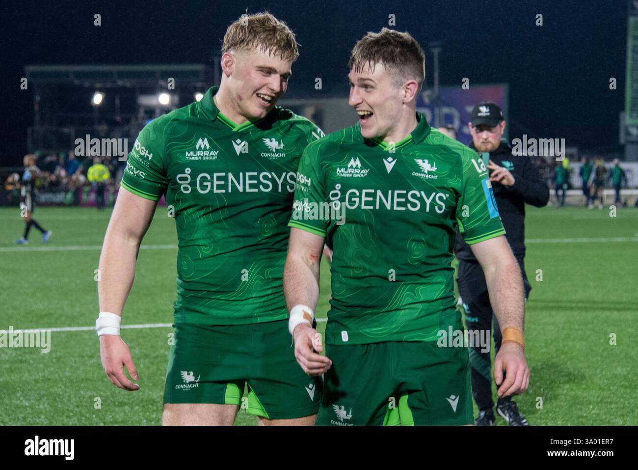 Galway, Ireland. 02nd Mar, 2025. Hugh Gavin of Connacht and Finn Treacy ...