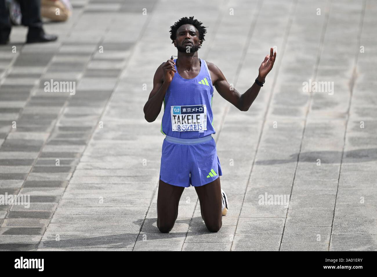 Tokyo, Japan. 2nd Mar, 2025. Ethiopia's Tadese Takele finishes in first place in the men's ...
