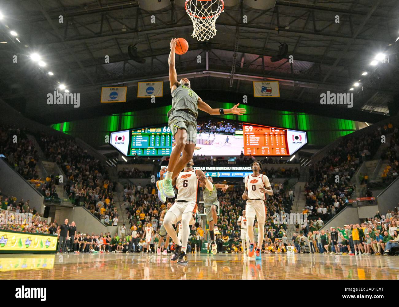 Waco, Texas, USA. 1st Mar, 2025. Baylor Bears guard Jeremy Roach (3) shoot a layup during the ...