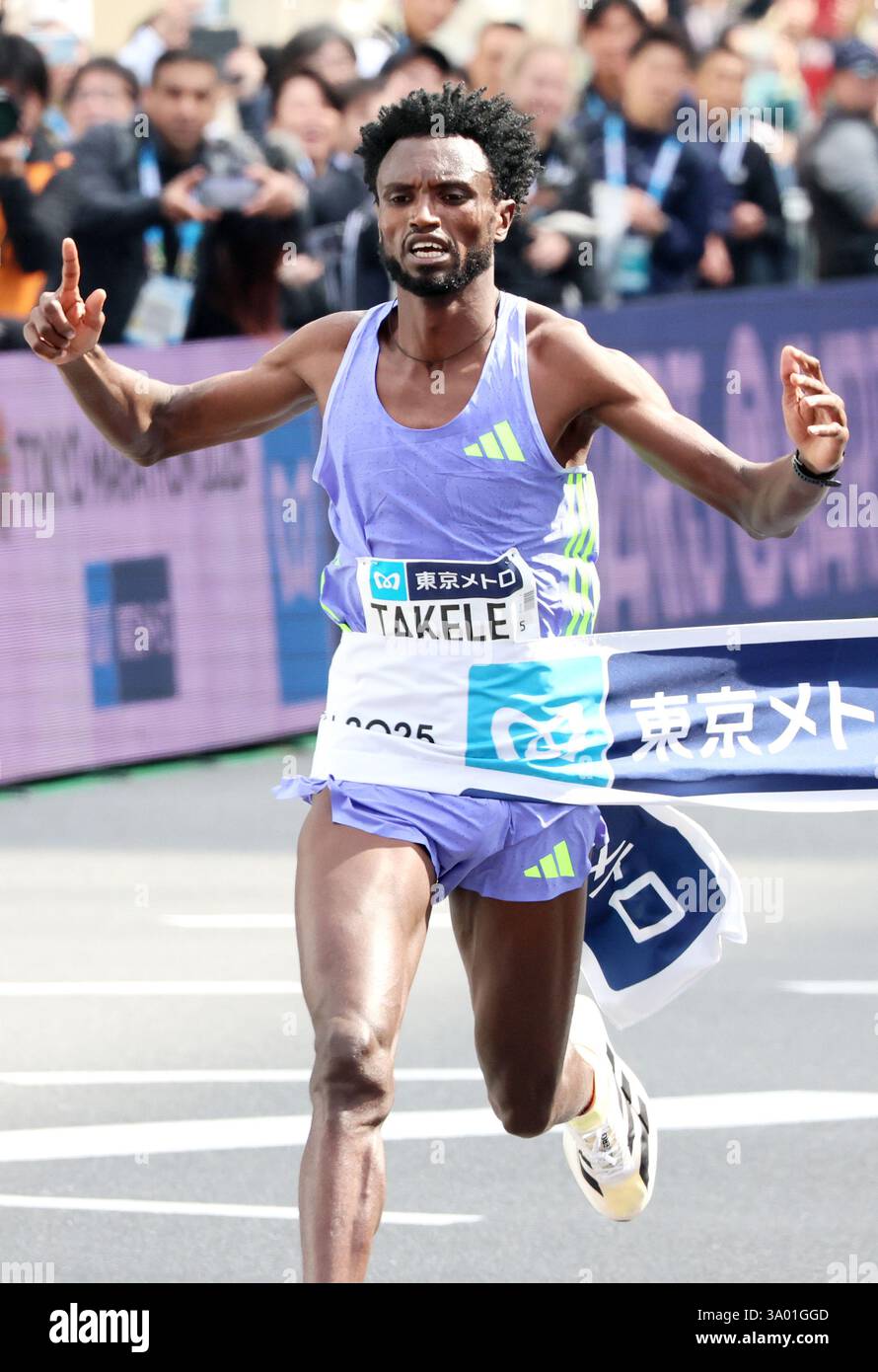 Tokyo, Japan. 2nd Mar, 2025. Tadese Takele of Ethiopia crosses the ...