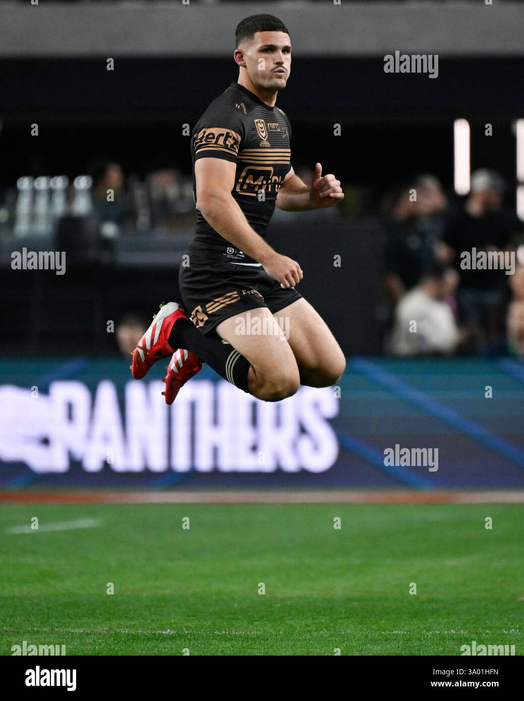 Penrith Panthers Nathan Cleary jumps as he warms up ahead of the ...