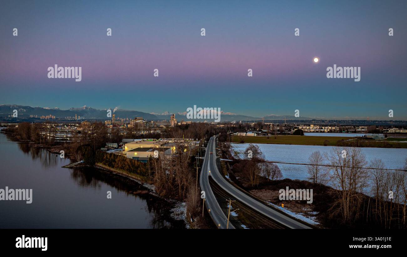 Delta BC Canada - February 11th 2025: Sunset at Deas Island Regional Park waterfront Stock Photo ...