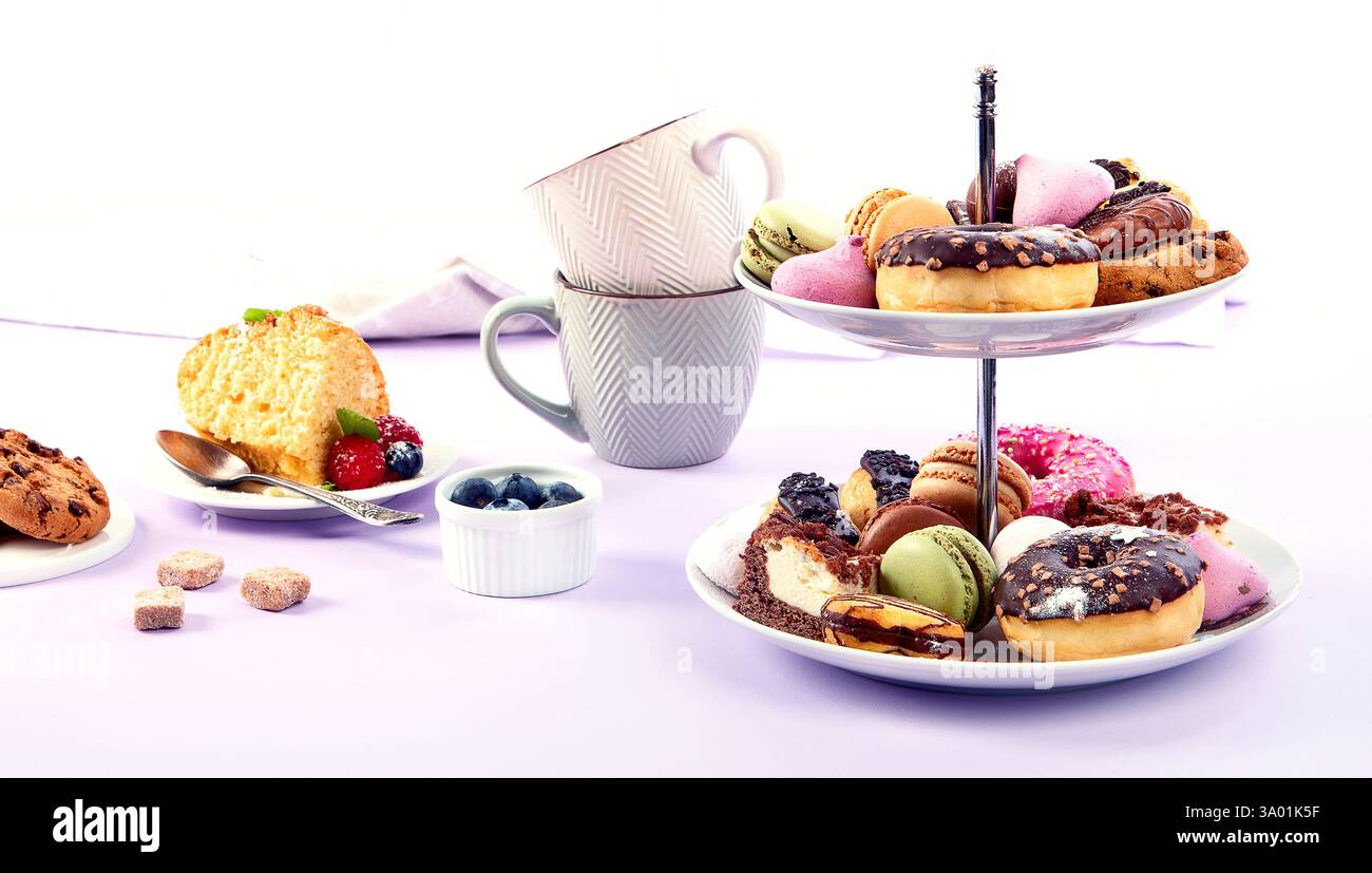 Traditional English tea. Afternoon tea with selection of sweets ...