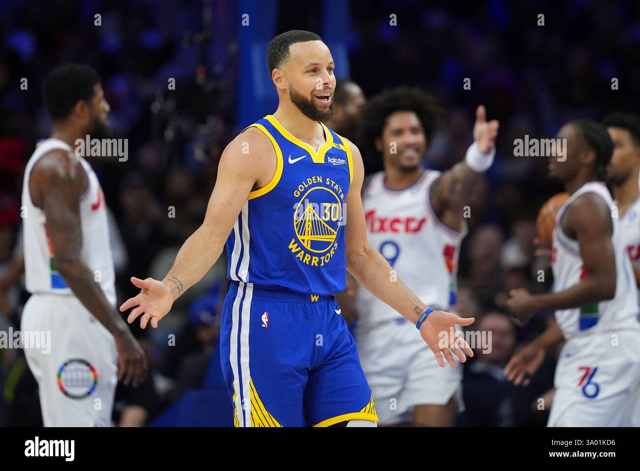Golden State Warriors' Stephen Curry reacts during an NBA basketball ...