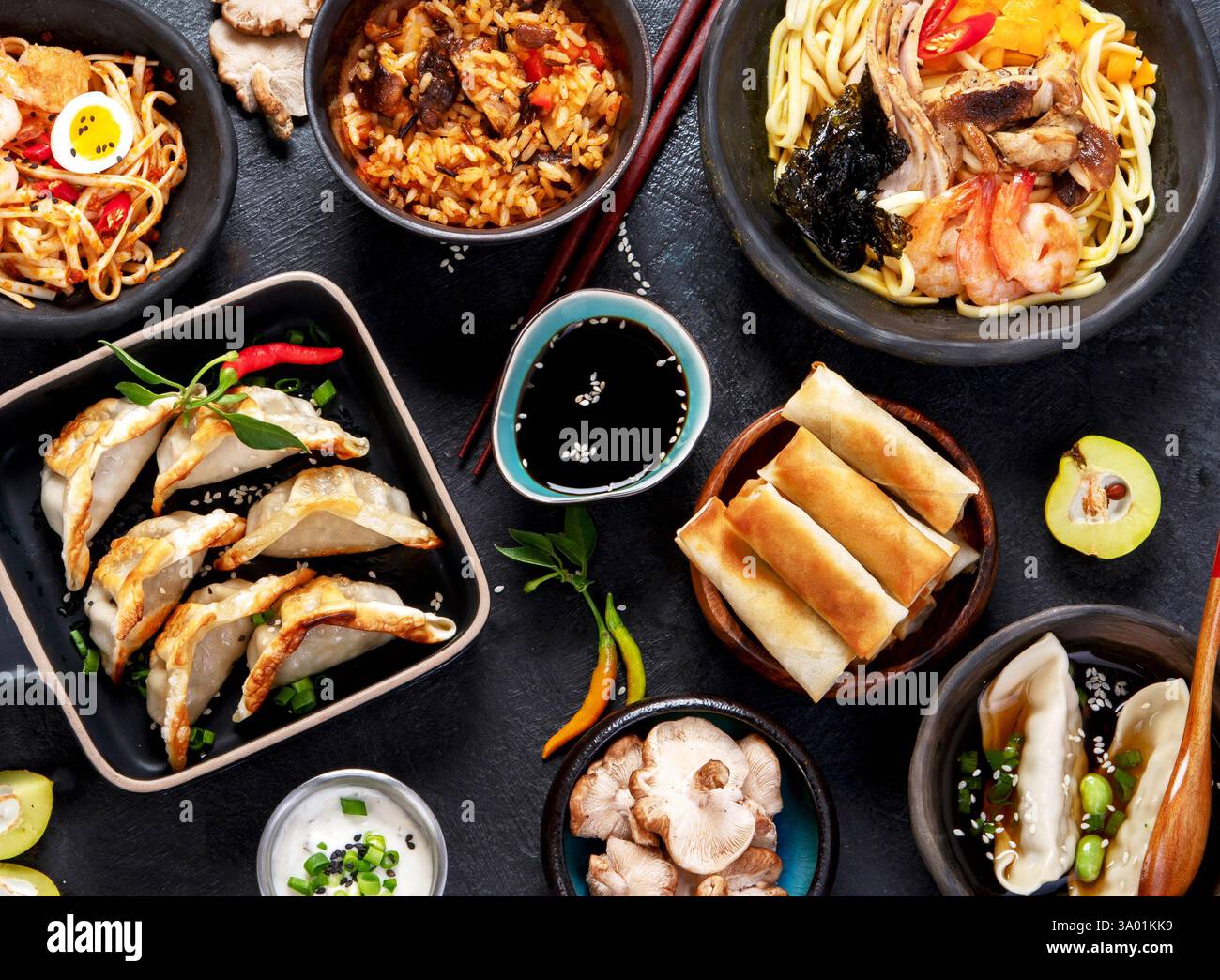 Traditional Asian food. Various of asian meals. Assorted dishes of ...