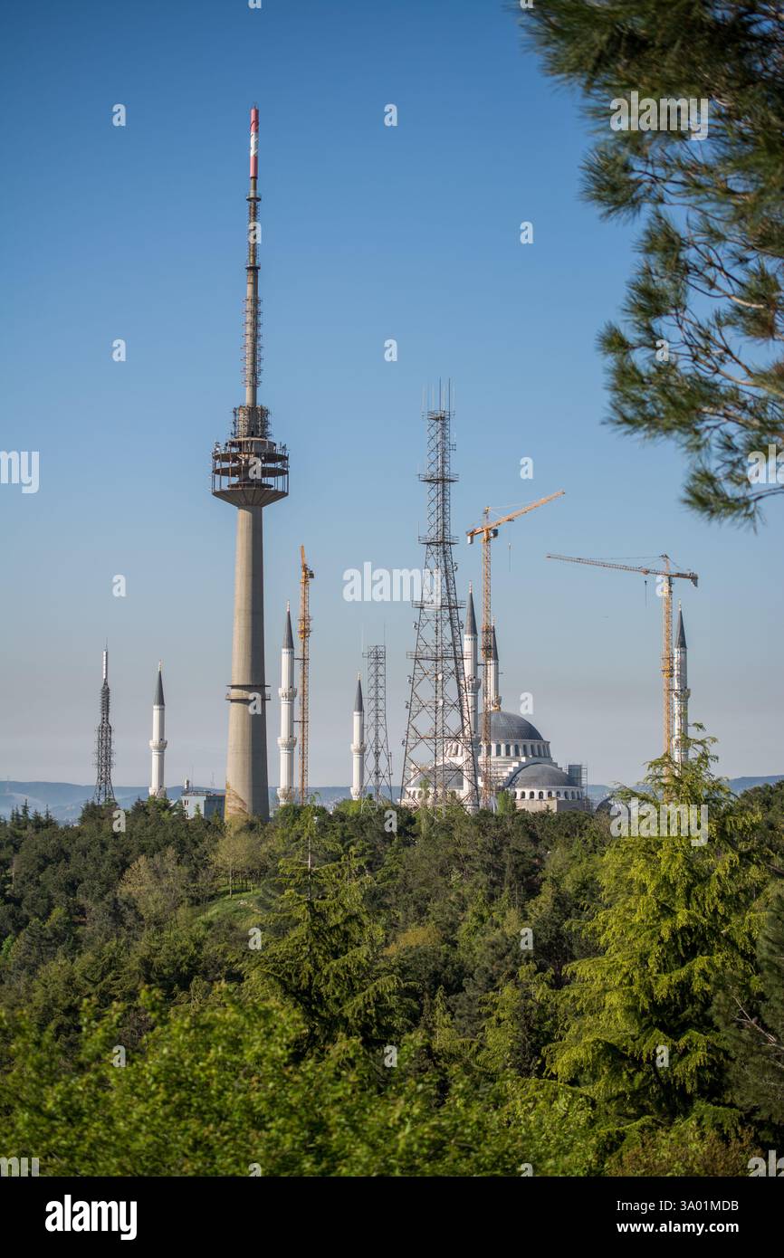 TV towers in Camlica, Istanbul, in a blue sky Stock Photo - Alamy