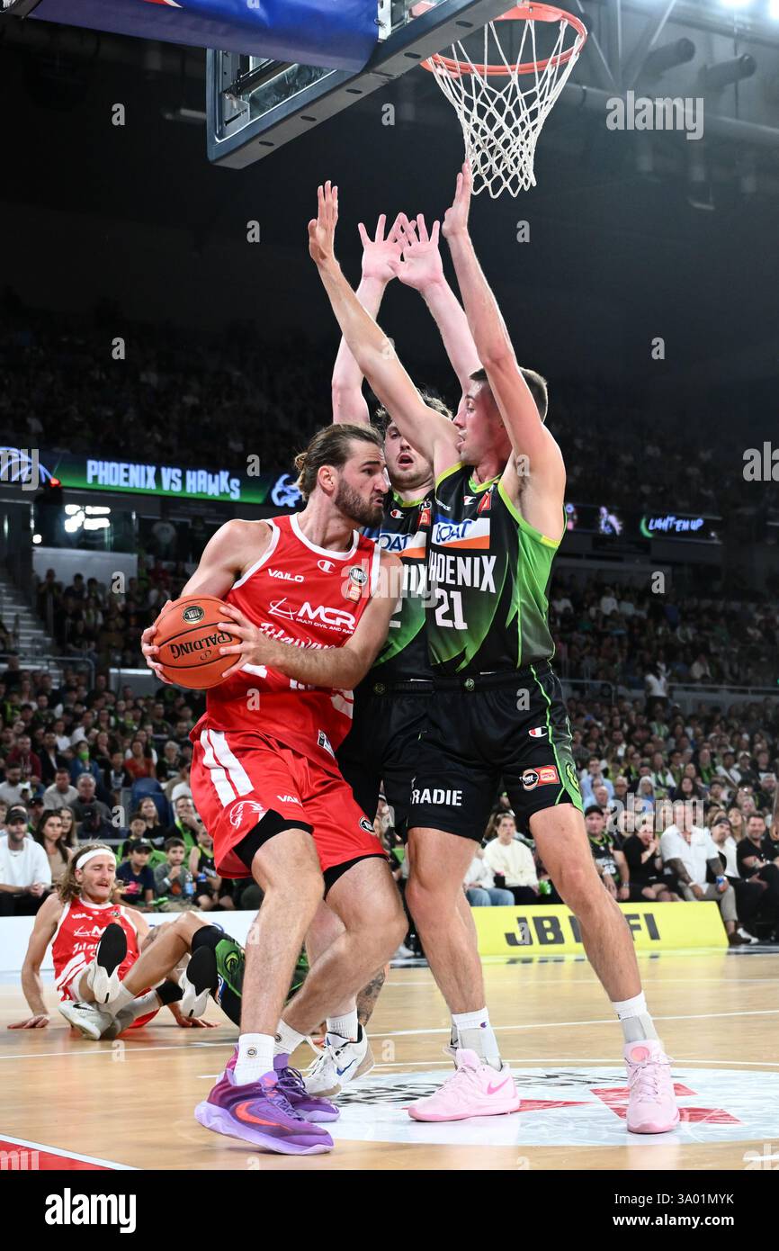 Sam Froling of the Hawks (left) during the NBL playoff series match ...