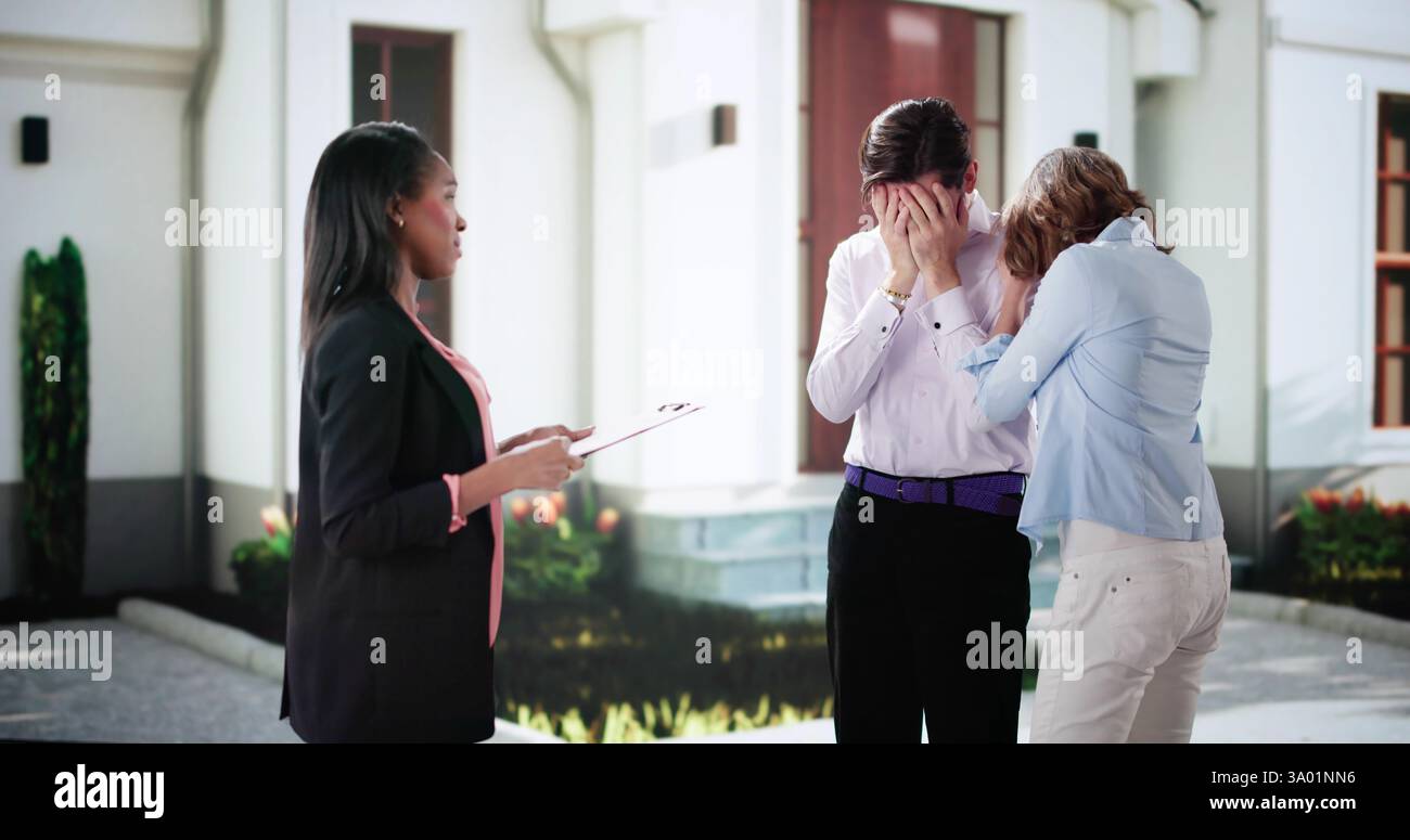 Debtor speaks with bailiff in home about property confiscation order ...