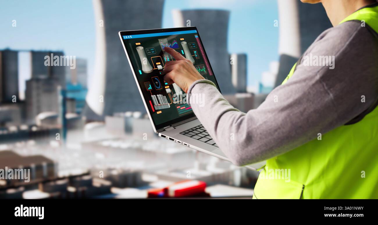Female Operator Monitoring SCADA System in Power Plant Control Room ...