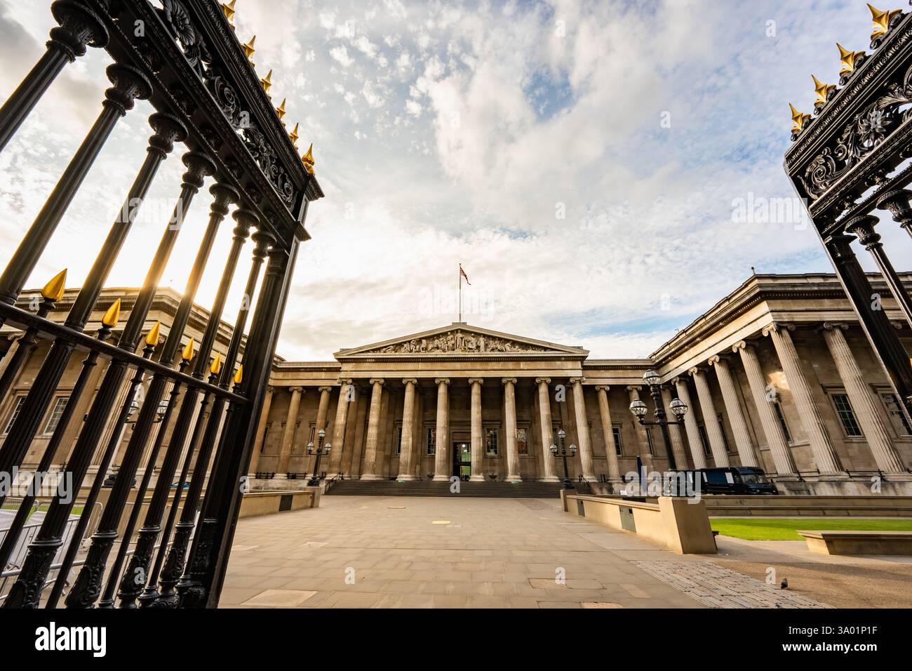 The British Museum grand neoclassical facade in London features ...