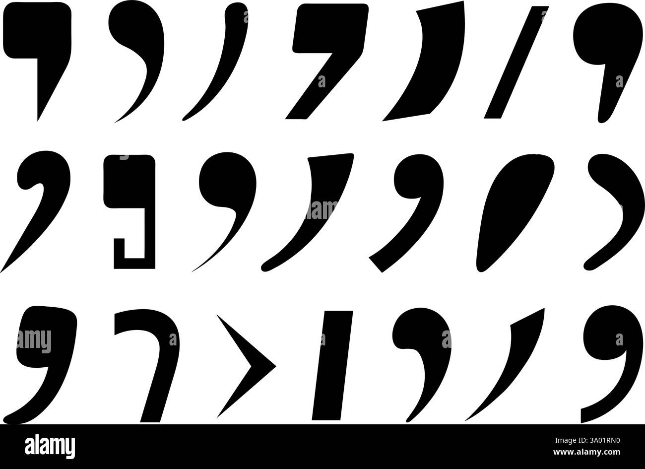 Collage of different comma signs isolated on white background Stock ...