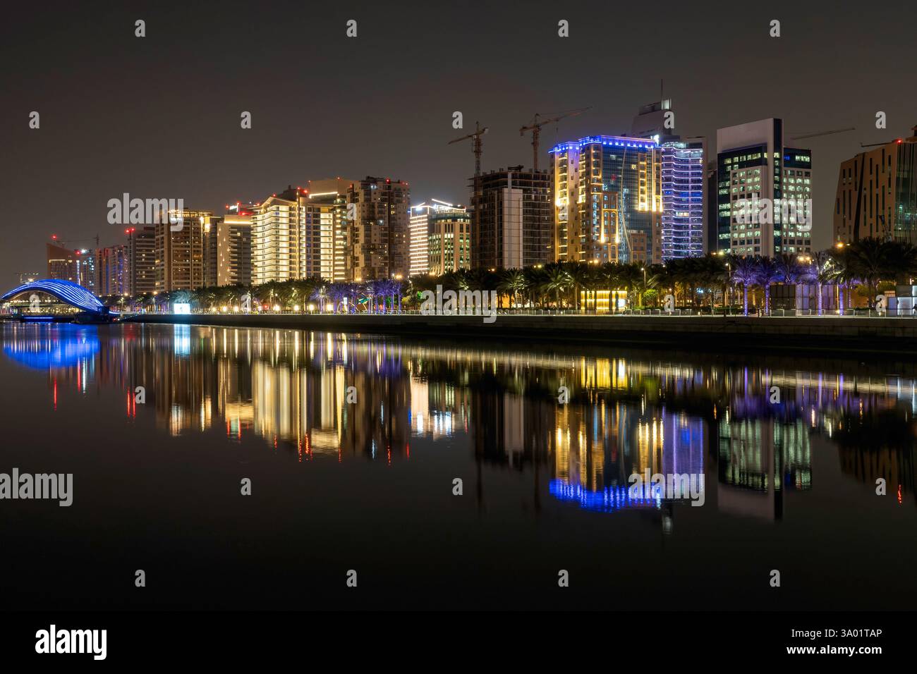 Stunning night view of Lusail skyline with Crescent tower Lusail Marina ...