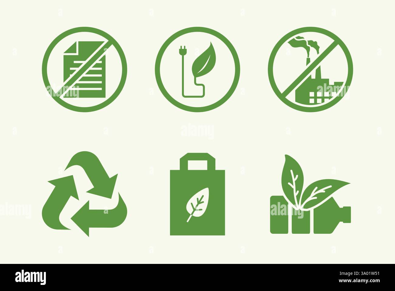 The image illustrates several green eco-friendly icons promoting ...