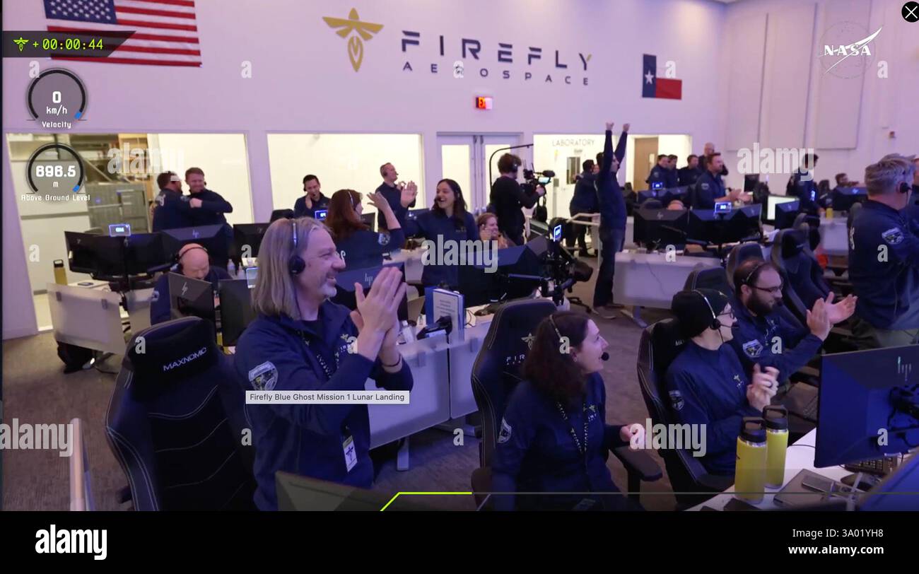 Staff at the Mission Control outside Austin, Texas celebrating as lunar ...