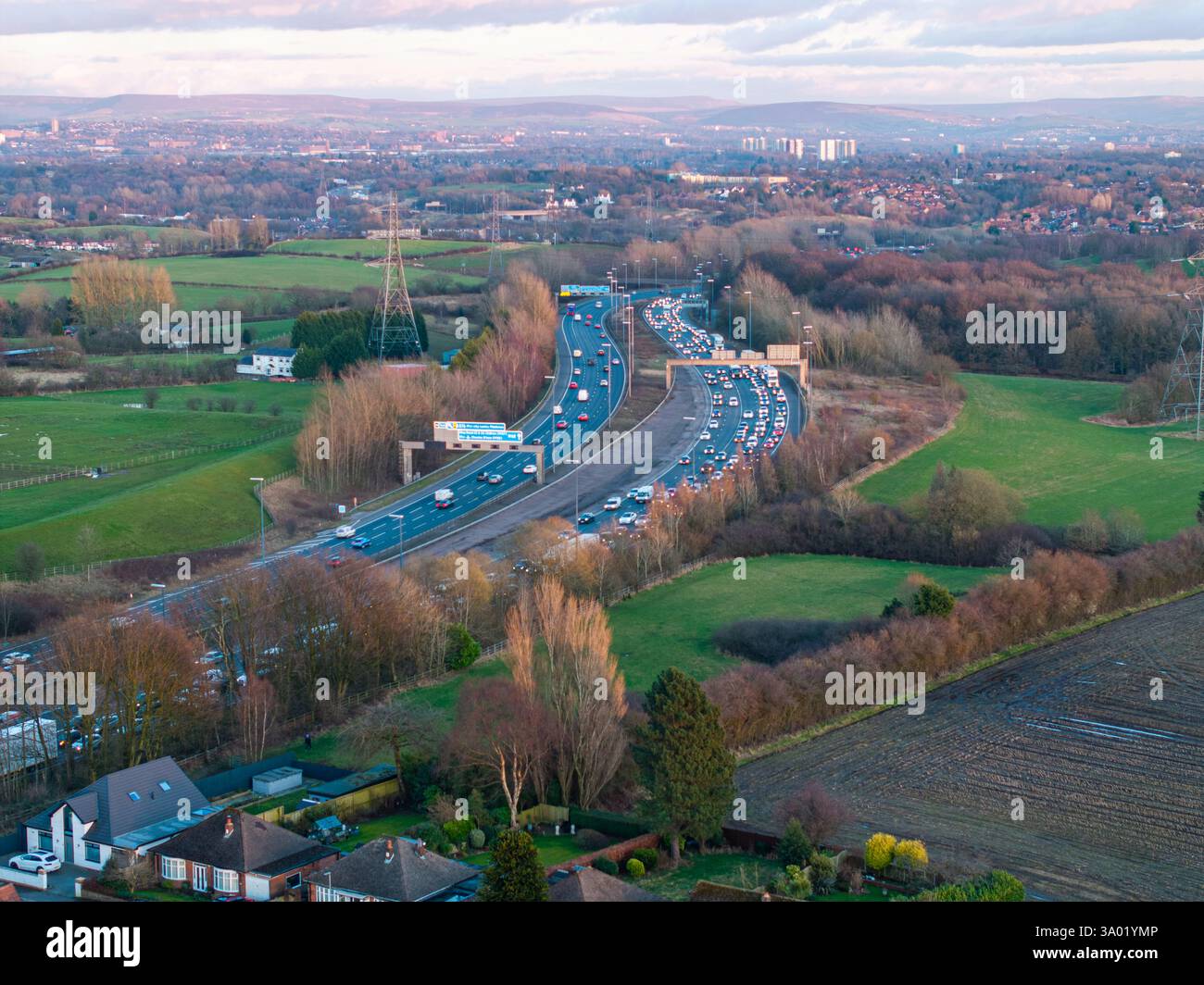 Aerial image of M60 Manchester ring road near Simister Stock Photo - Alamy