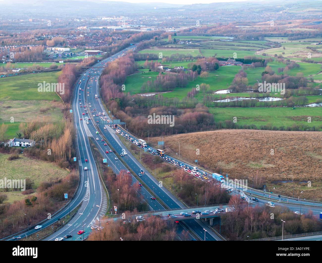 Aerial image over Junction 18 roundabout (Simister Island) of ...