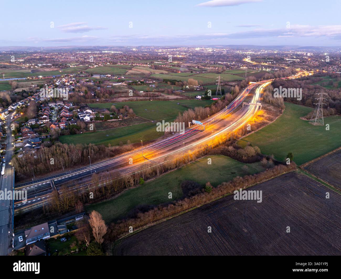 Long exposure aerial image of Manchester M60 outer ring road near ...
