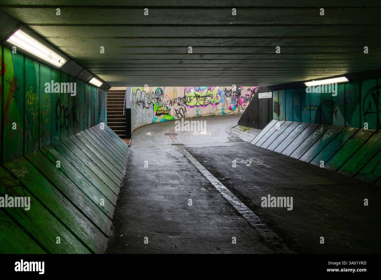 Graffiti paint sprayed tags on walls of Crescent Bridge Subway east ...