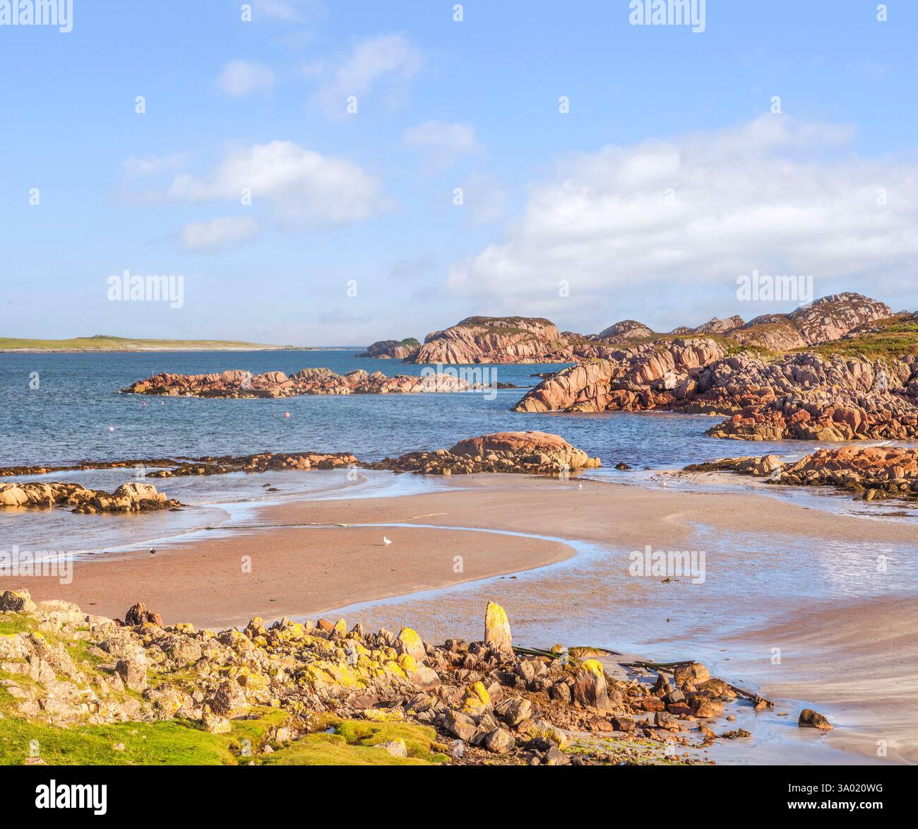 The beach at Fionnphort, Mull, Scotland with Iona in the background ...