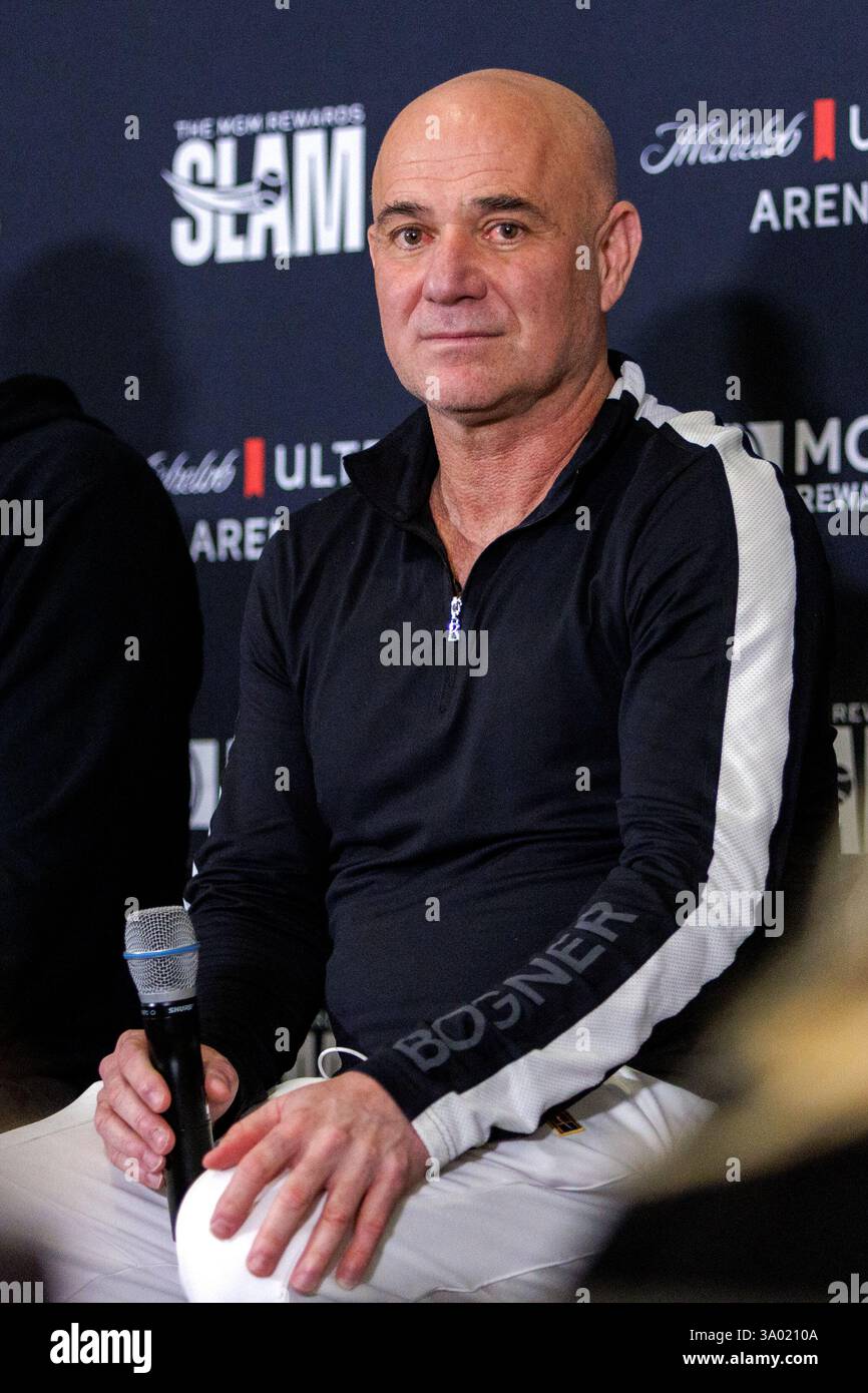 Las Vegas, USA. 01st Mar, 2025. Andre Agassi speaks ahead of the MGM ...