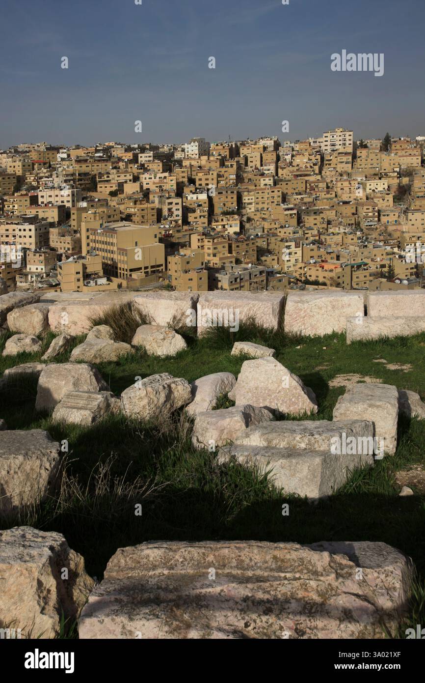 Roman retaining walls with view of a neighborhood located at the ...