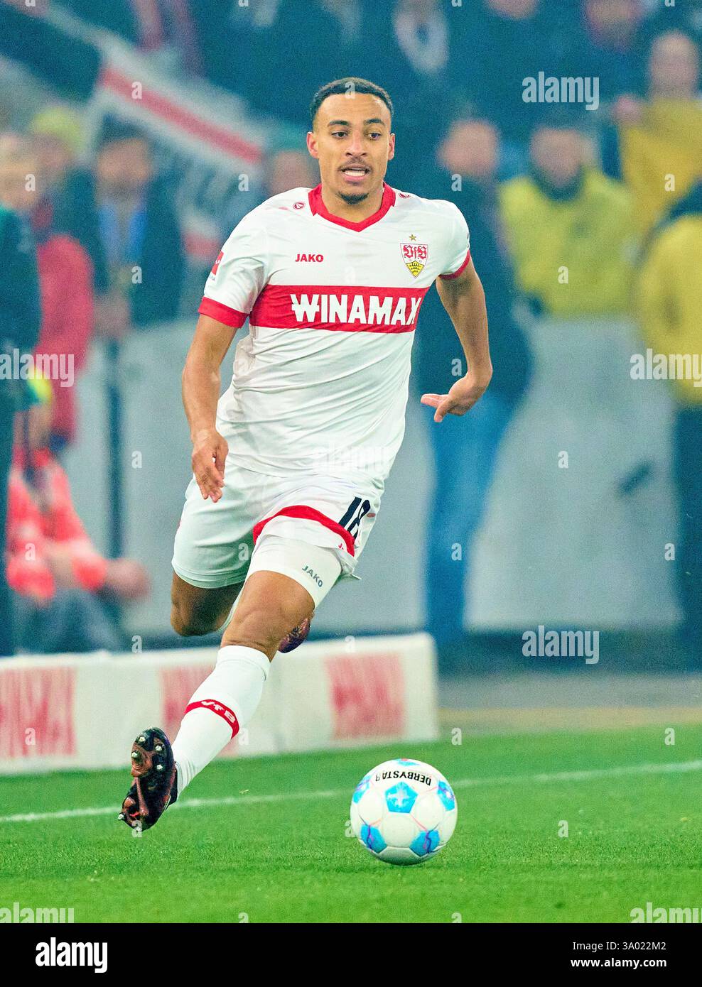 Stuttgart, Germany. 28th Feb, 2025. Jamie Leweling, VFB 18 in the match ...