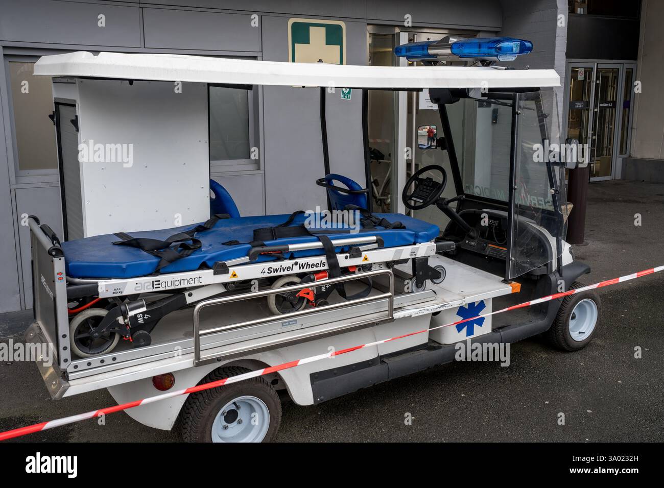 Emergency response vehicle parked outside a medical facility ready for ...