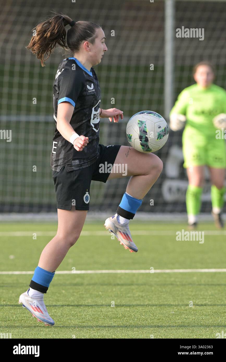 Aalter, Belgium. 01st Mar, 2025. Angel Kerkhove (13) of Club YLA pictured during a female soccer ...