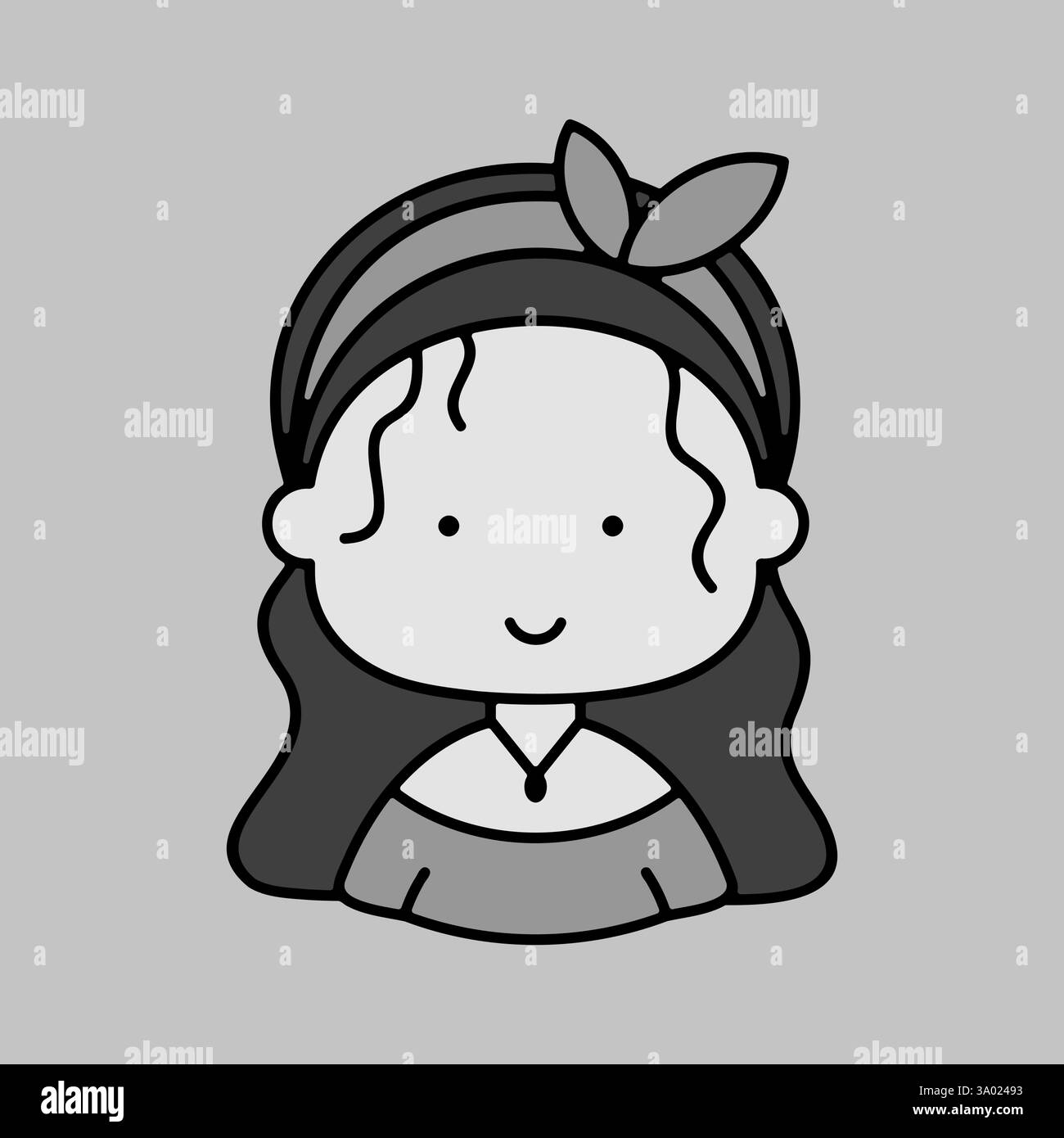 Woman girl with long straight hair vector grayscale icon. Hair down ...