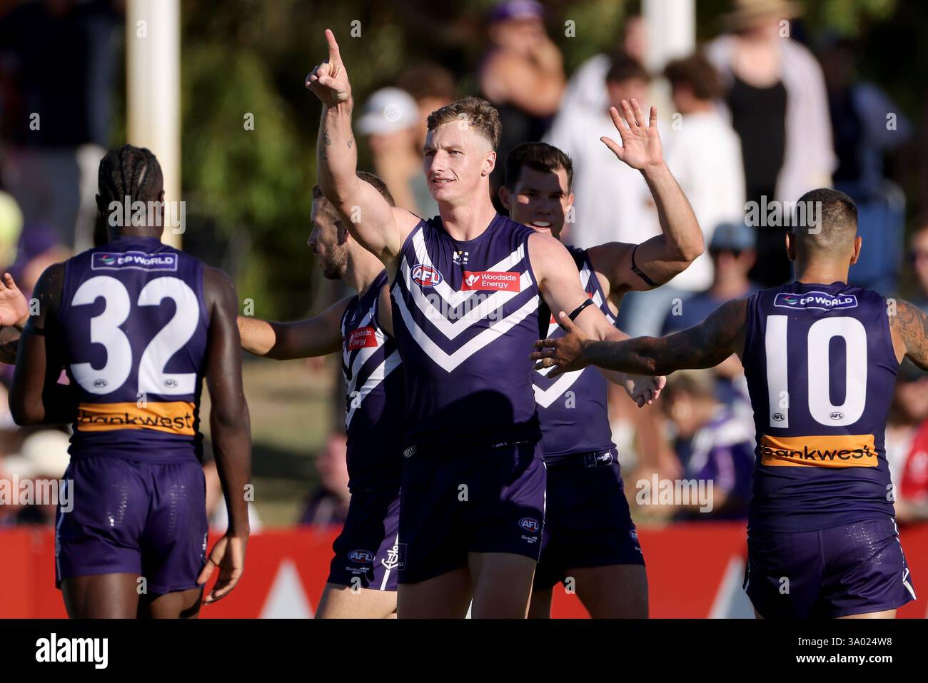 Perth, Australia. 02nd Mar, 2025. Josh Treacy of the Dockers celebrates ...