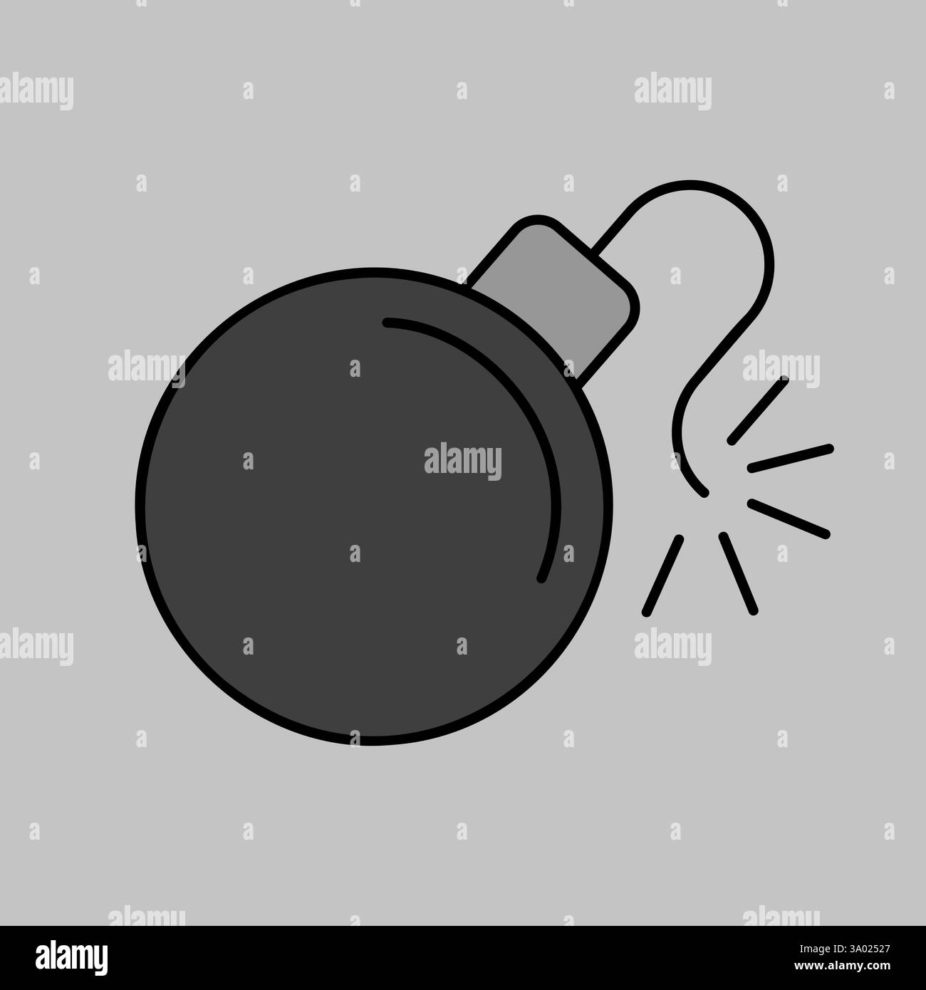 Bomb with lit fuse vector grayscale icon. Security sign. Graph symbol ...