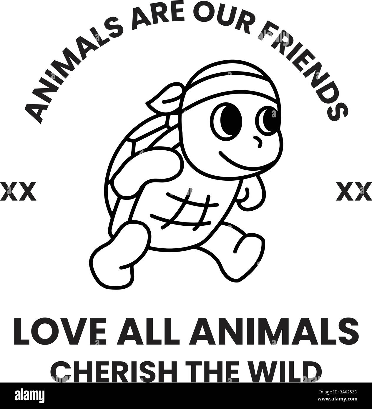A turtle is running and the words "animals are our friends" are written ...