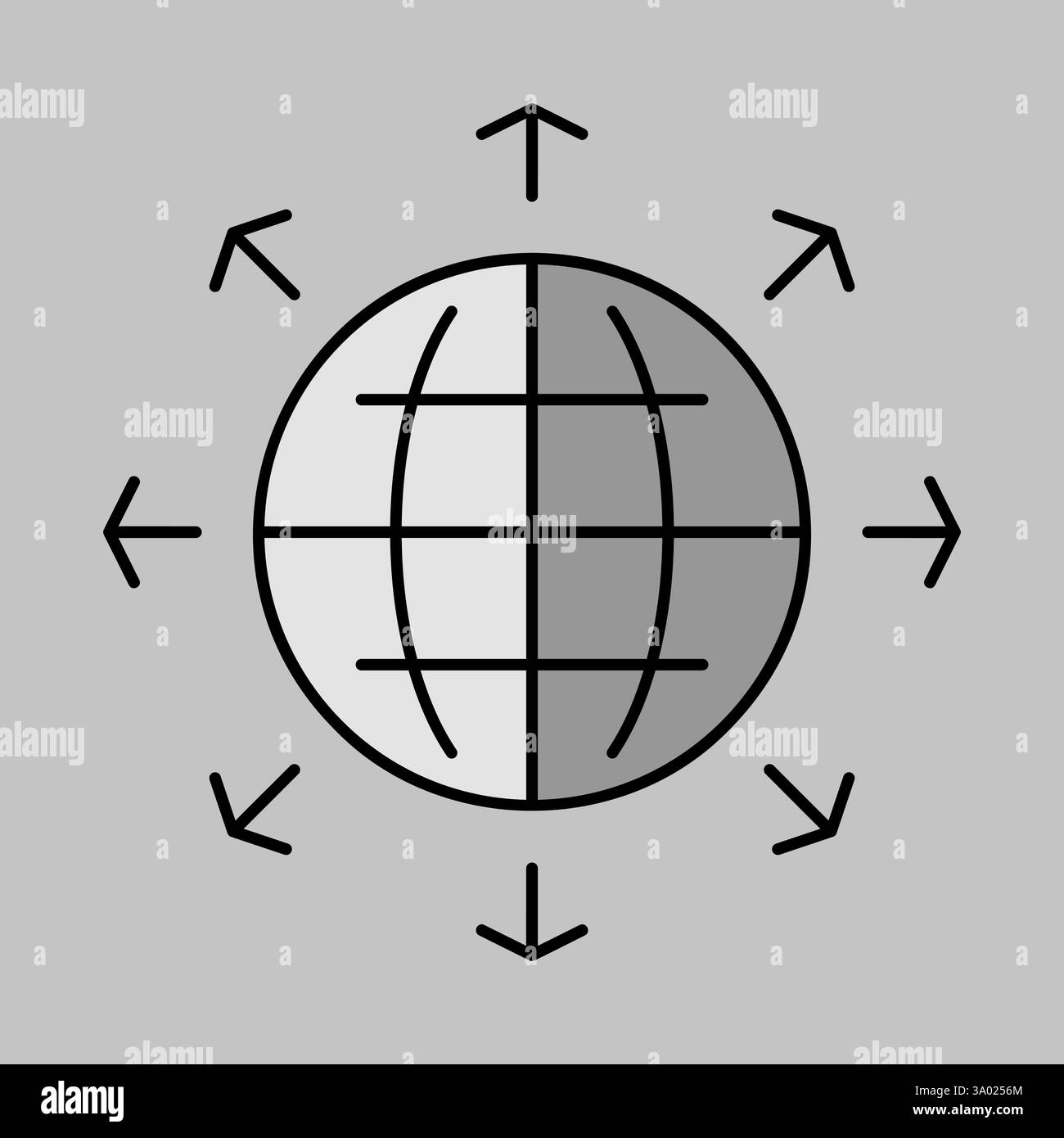 Arrows outside from globe vector grayscale icon. Global communication ...