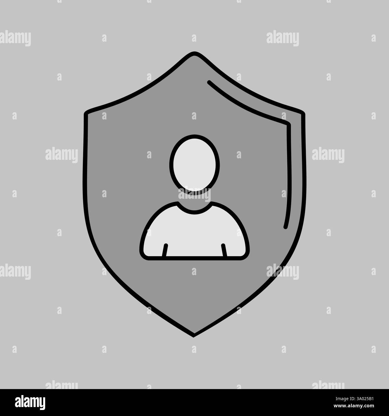 Privacy vector grayscale icon. Shield with person silhouette symbol ...