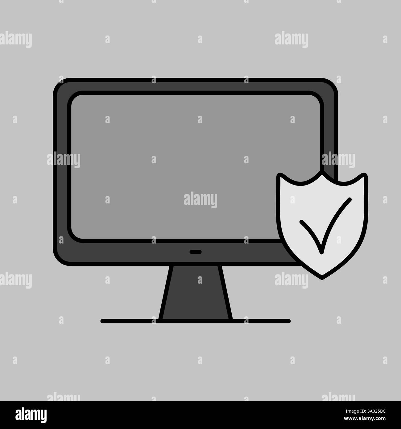 Monitor with shield and check mark vector grayscale icon. Security sign. Graph symbol for your ...
