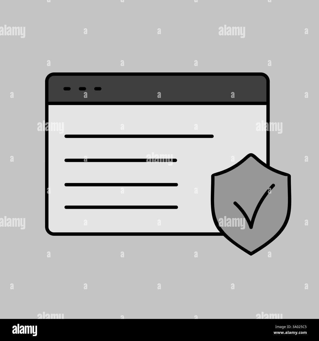 Internet safety vector grayscale icon. Web page with protection shield ...