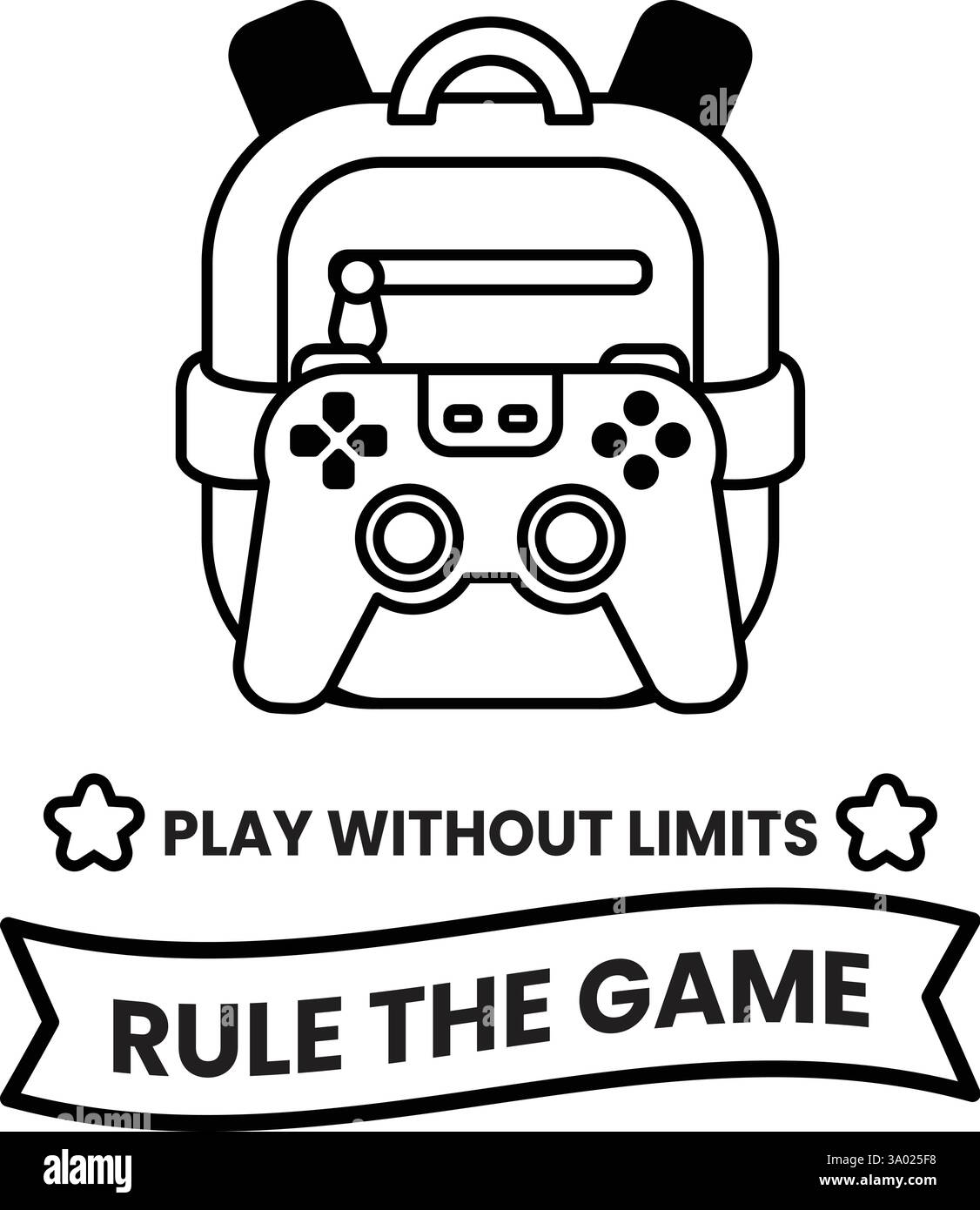 A black and white image of a backpack with a controller on it. The ...