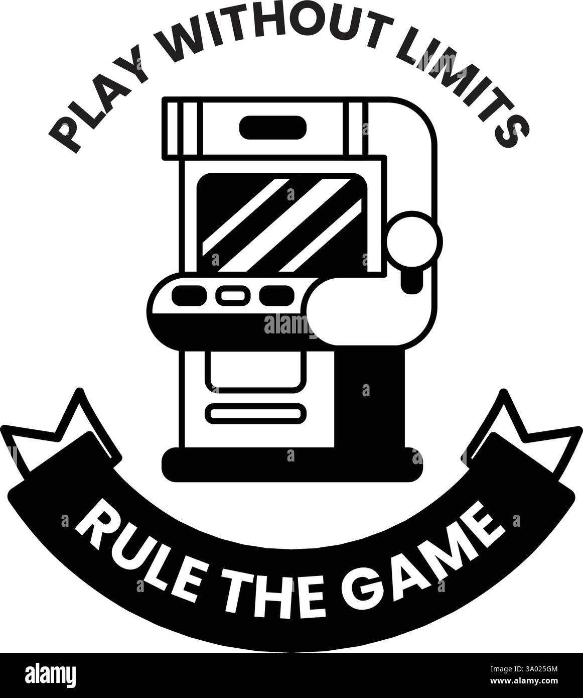 A black and white image of a slot machine with the words "Play without ...