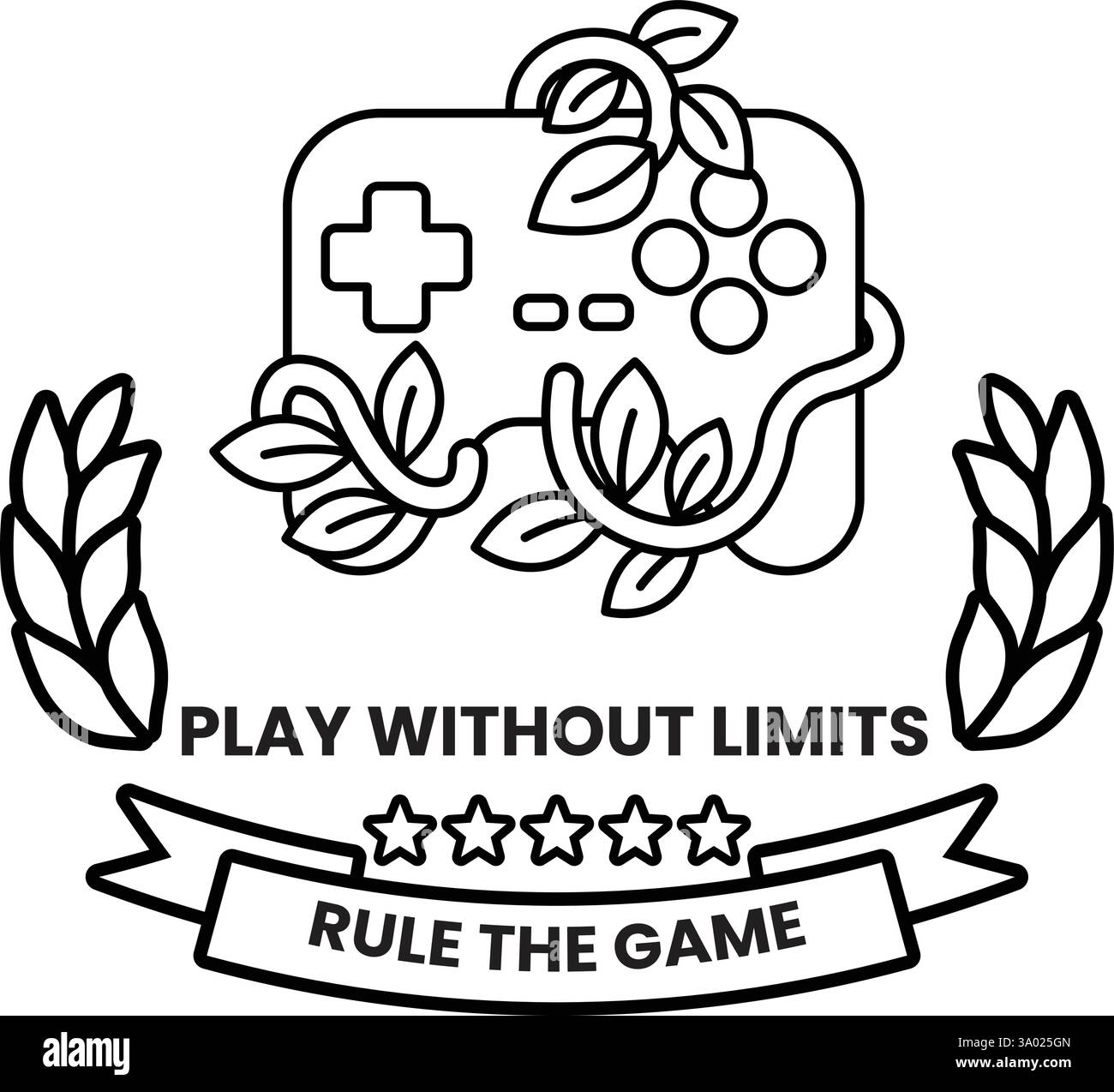 A black and white image of a controller with the words play without ...