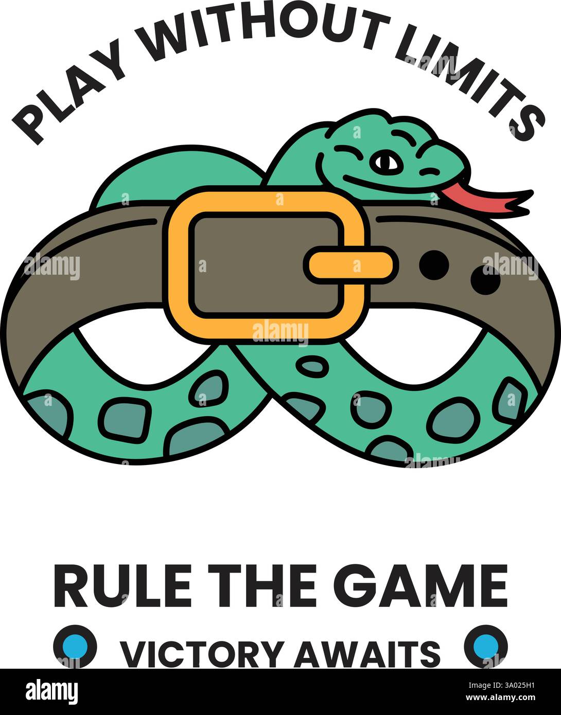 A green snake with a belt around its neck is on a white background. The ...